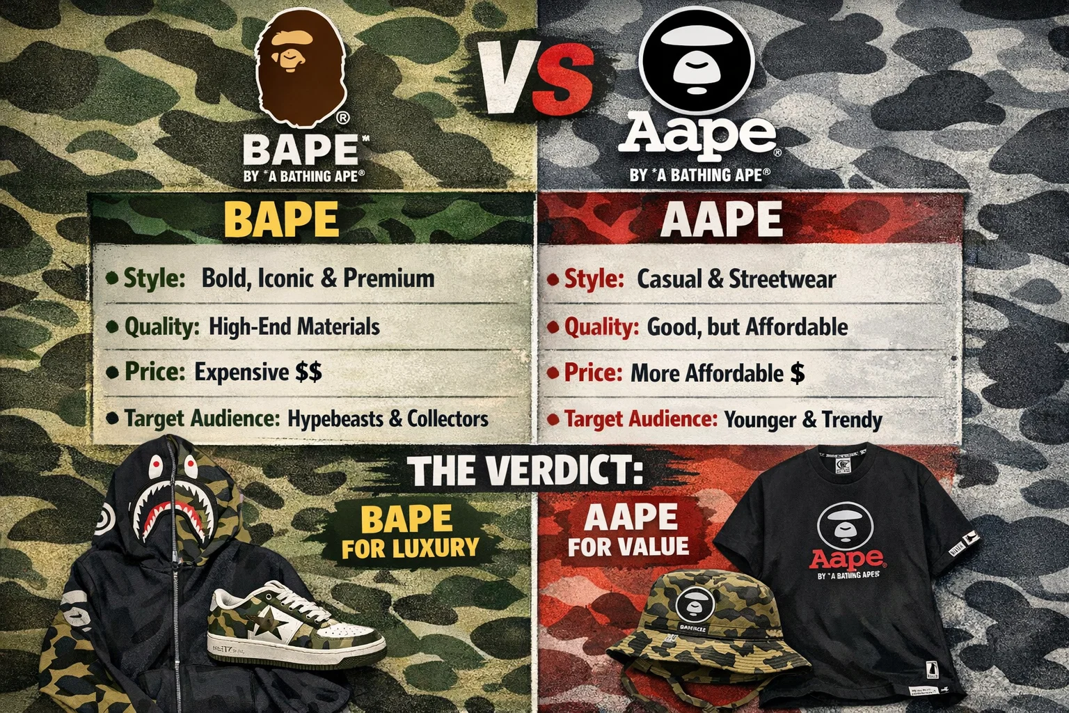 BAPE vs AAPE Differences in Price, Quality, and Logos Explained